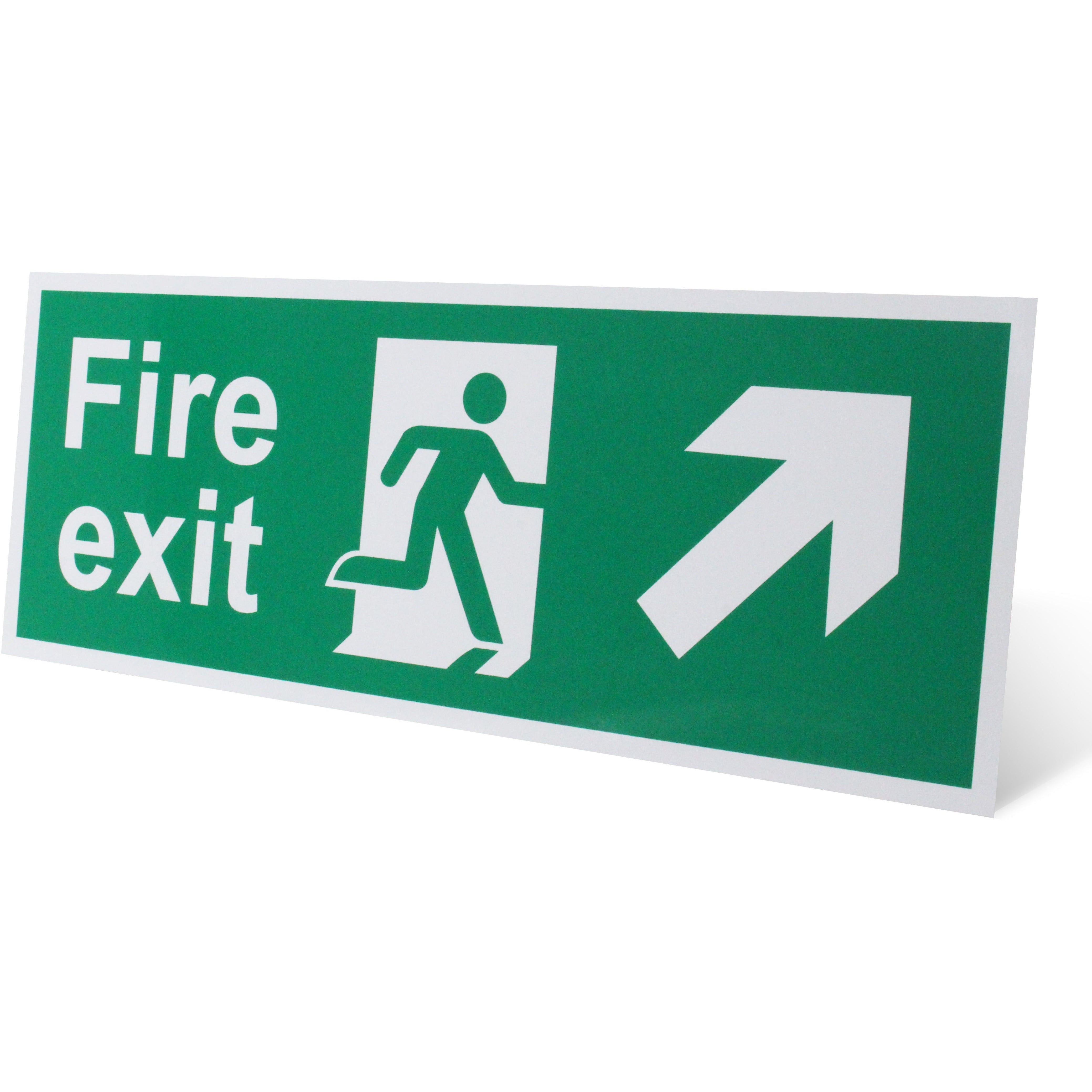 Fire Exit Sign Arrow Man Up RIGHT 400x150mm Self Adh Semi Rigid PVC ...