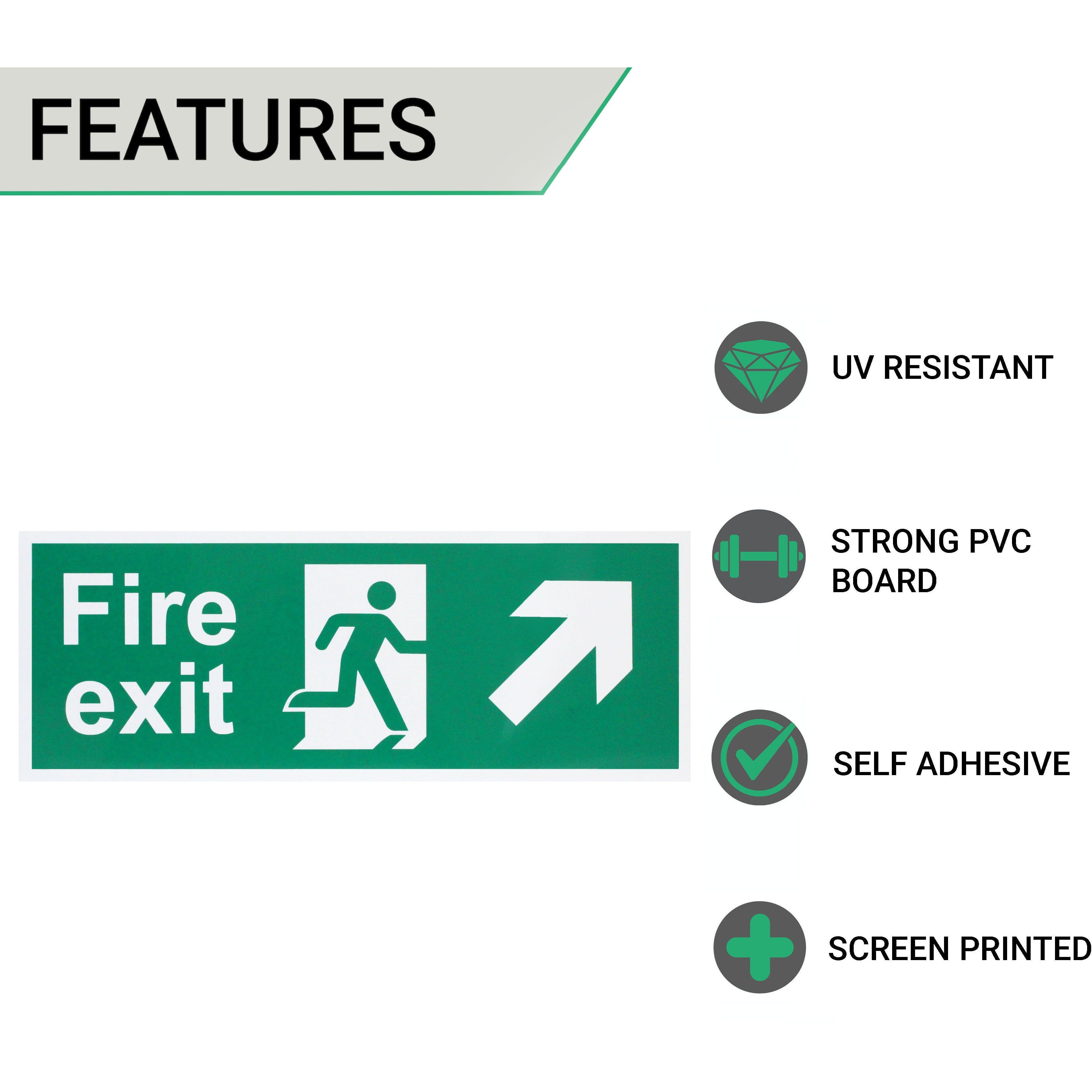 Fire Exit Sign Arrow Man Up RIGHT 400x150mm Self Adh Semi Rigid PVC ...