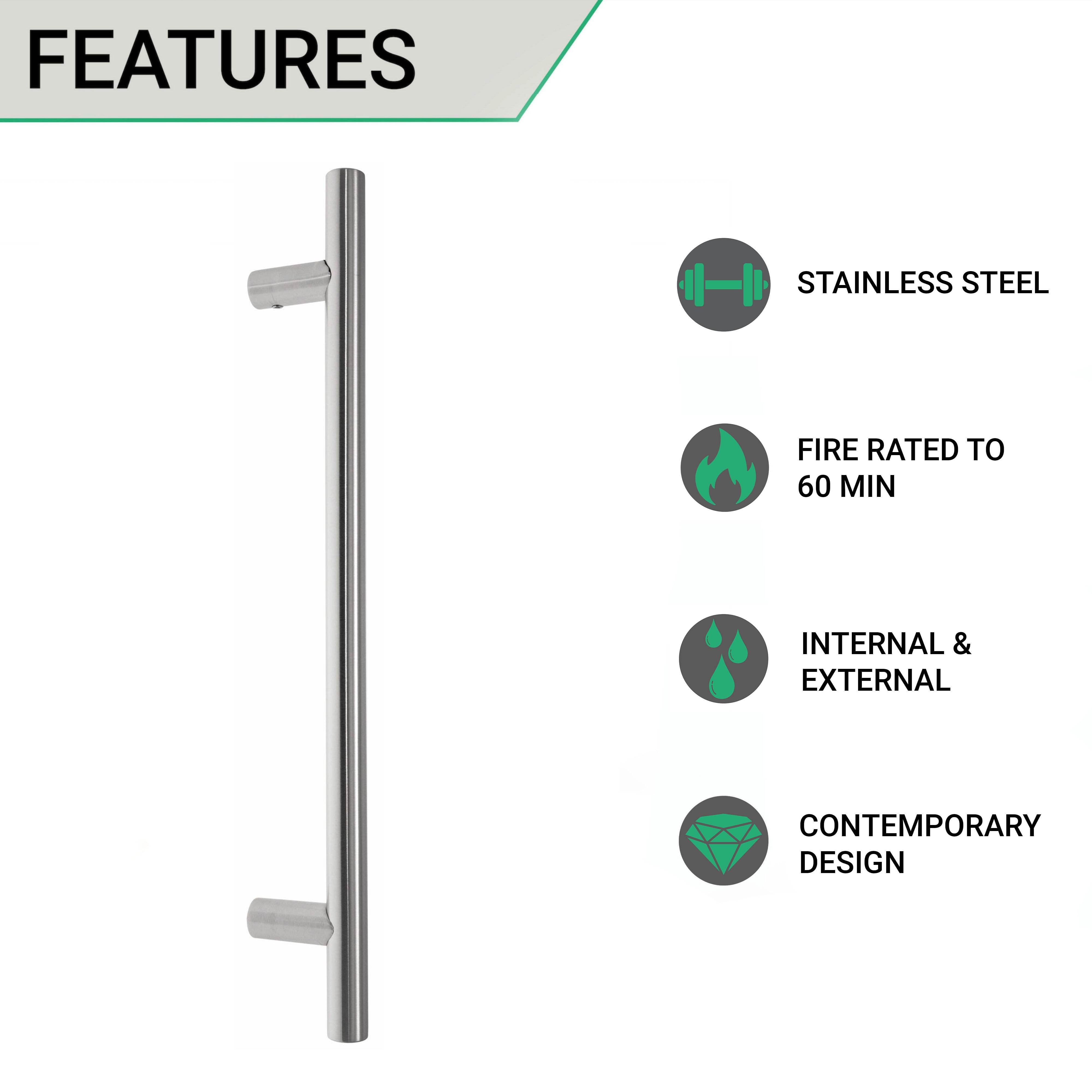 Guardsman T-Bar Bolt Fix Pull Handle - 1000mm x 25mm 900mm c/c - Satin ...