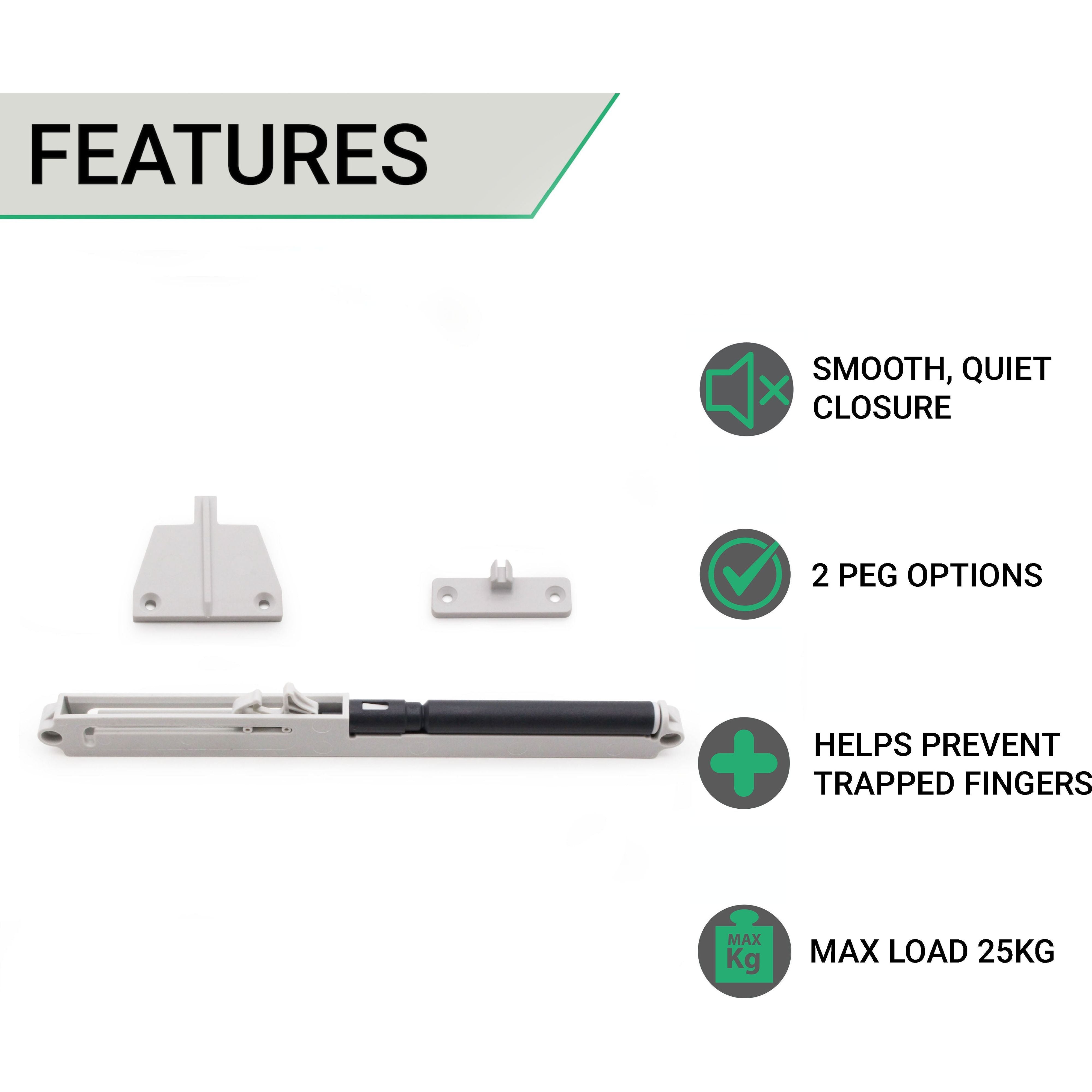 Soft Close Drawer Damper 25kg Force for Wood or Metal Drawers - tradefit