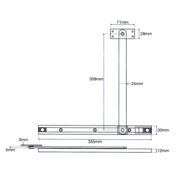 Door Restrictor Arm Stay Mortice Overhead - 90° Opening - Black - tradefit