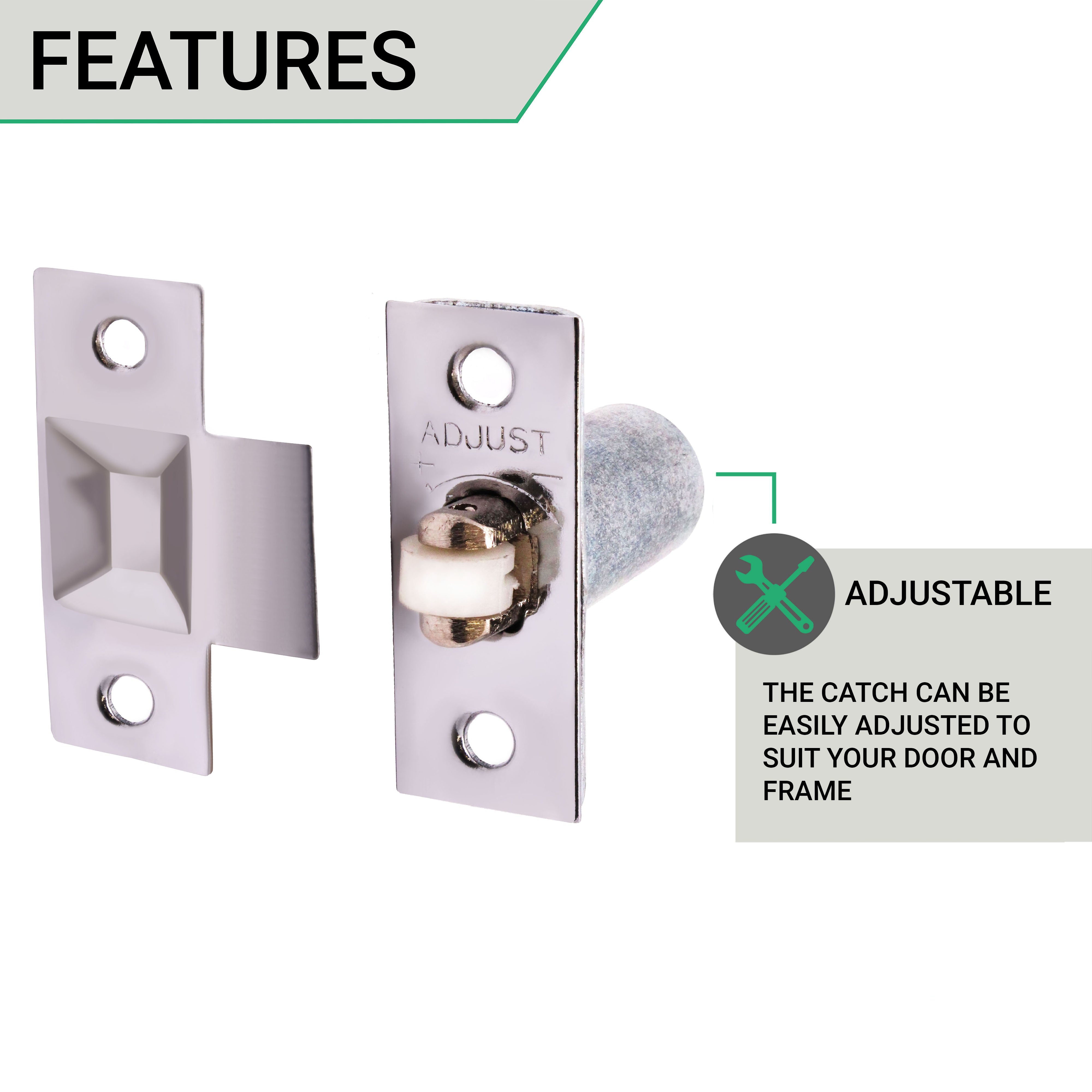 Adjustable Roller Catch Spring Loaded Latch Lock for Internal Doors ...