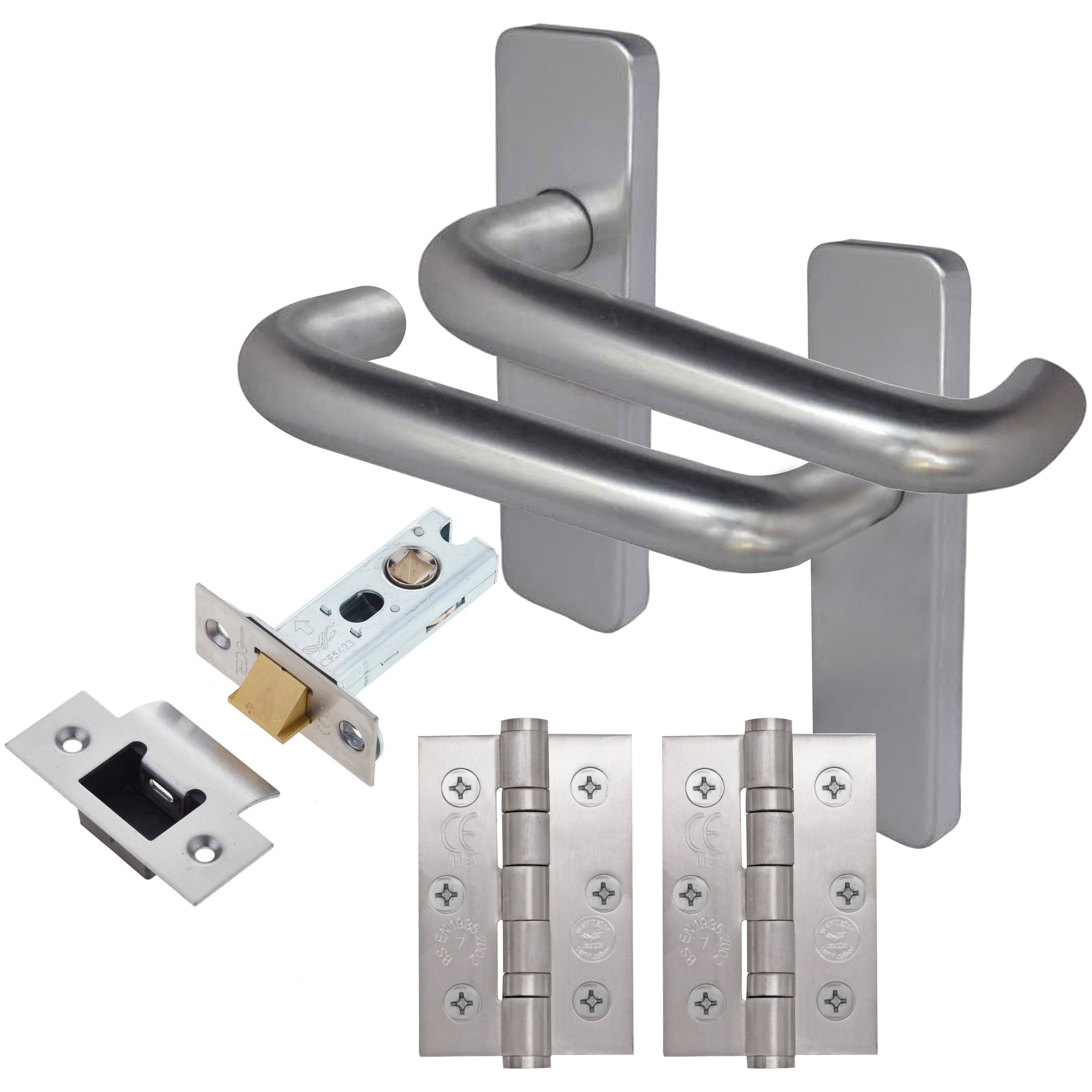 Return To Door Lever Handle - Latch Kit - 153mm - Satin Aluminium