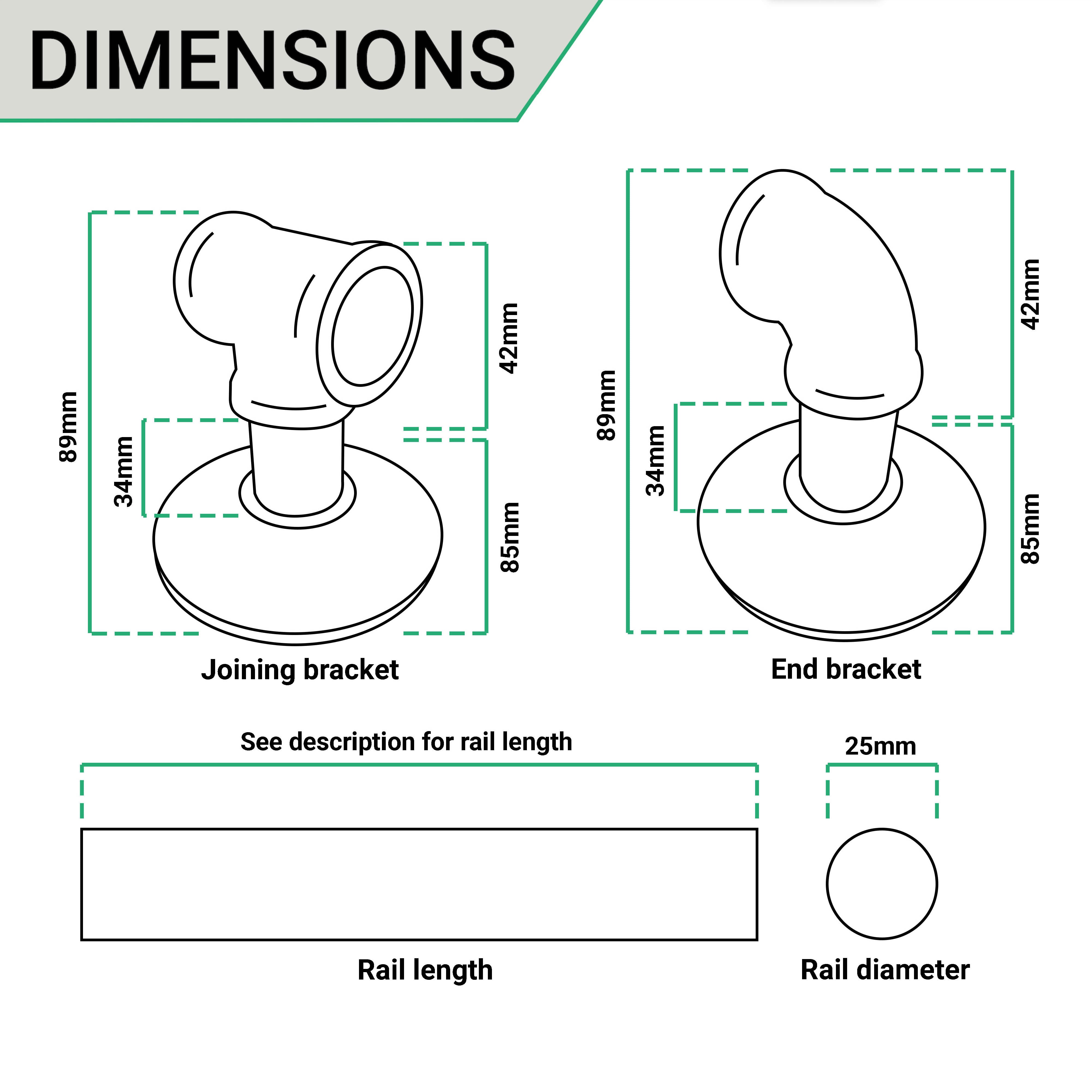 Black Handrail Grab Rail Kit 2440mm - Cast Iron - tradefit