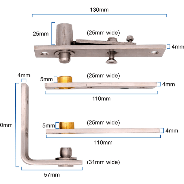Pivot Hinge Set Double Action Swing Door - 130 x 25mm - Satin Stainless ...
