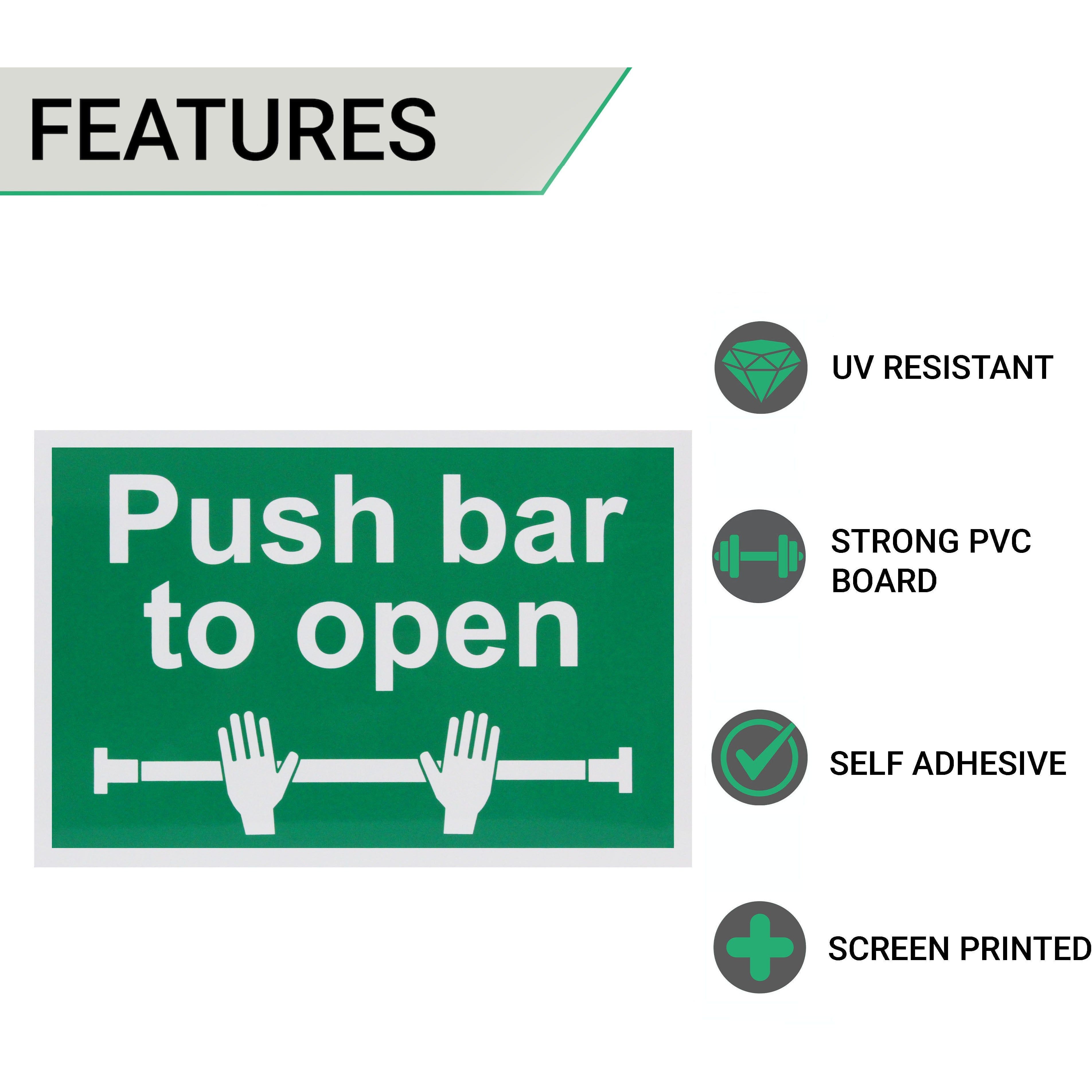 Push Bar To Open Sign 300x200mm Self Adh Semi Rigid PVC - tradefit