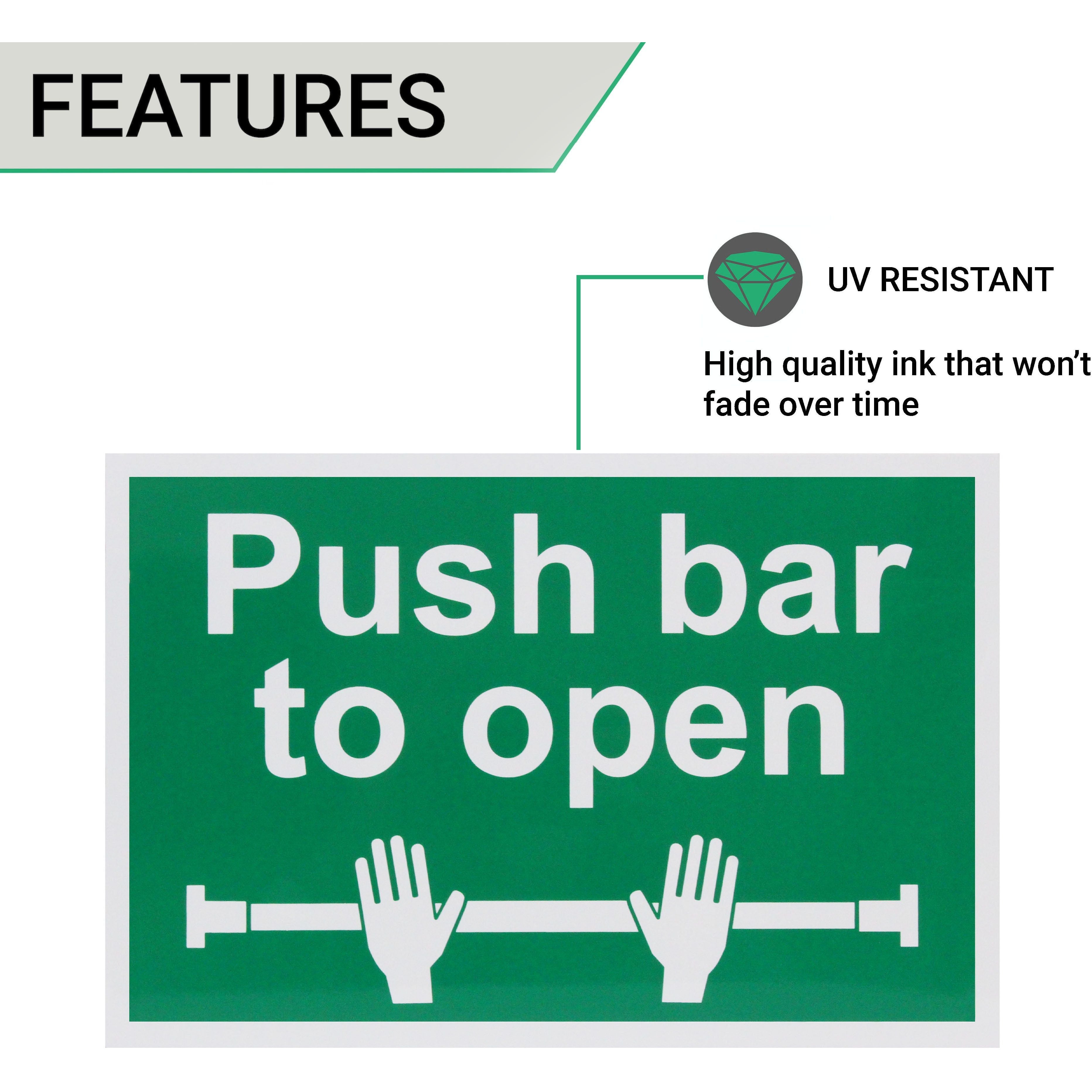Push Bar To Open Sign 300x200mm Self Adh Semi Rigid PVC - tradefit