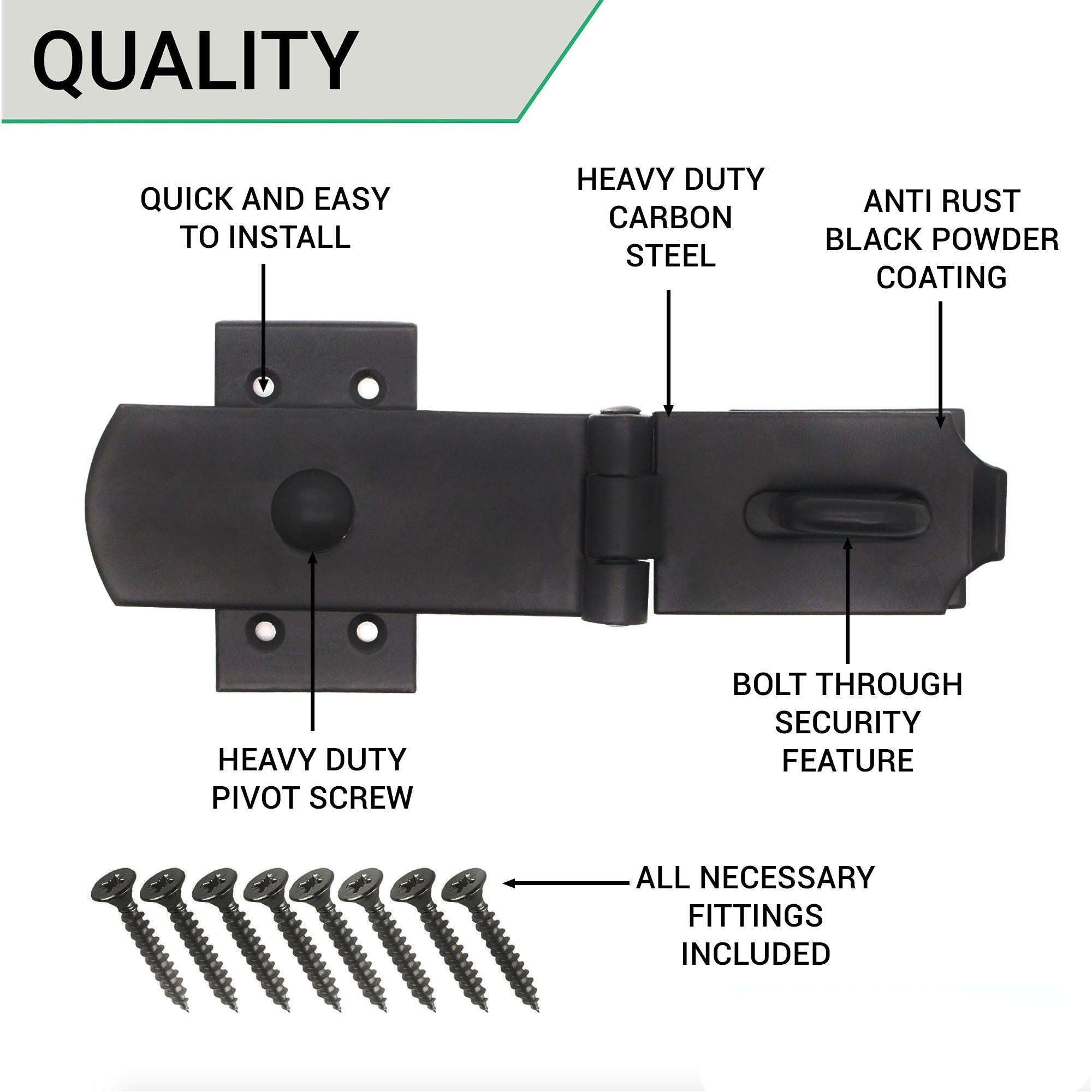 Hasp & Staple Swivel Pattern Heavy Duty - Black - 210x55mm - tradefit