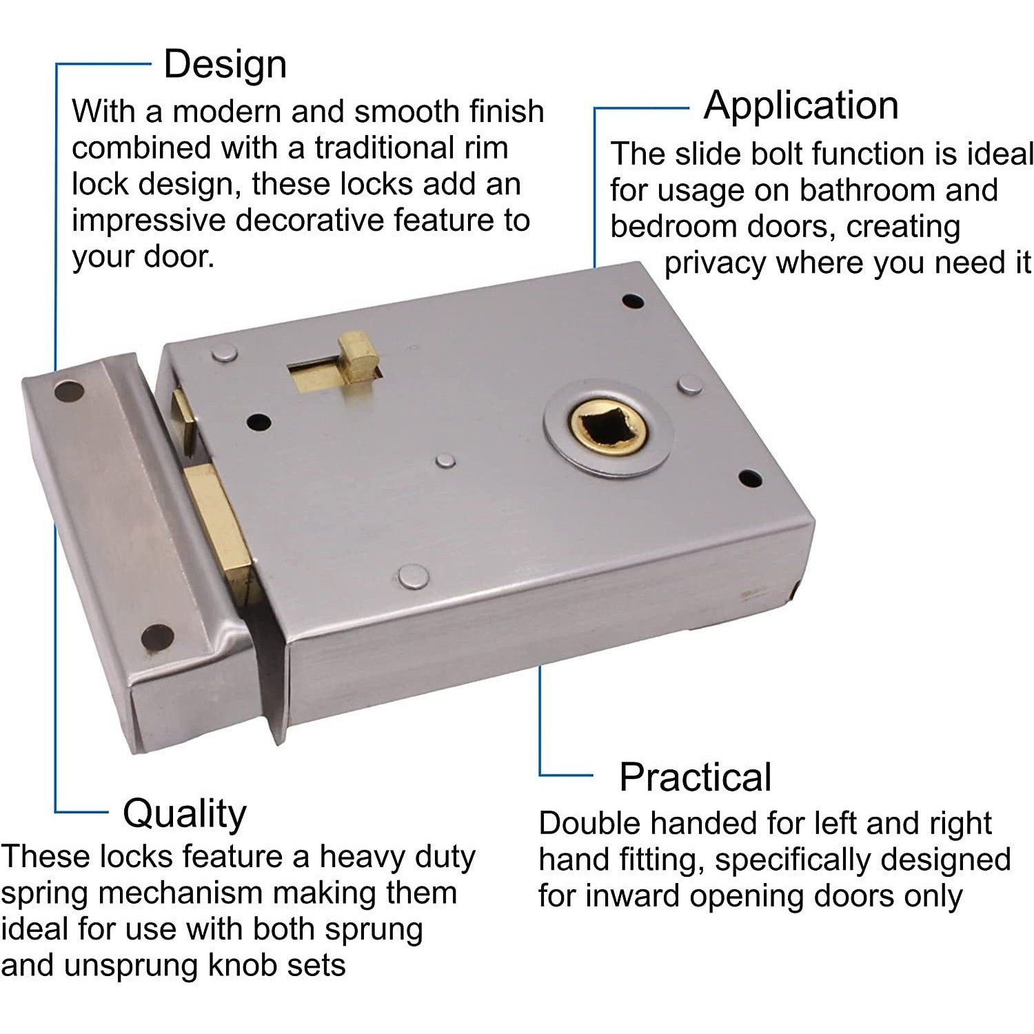 Rim Latch Snib Lock Satin Chrome Surface Mounted Lock for Bathrooms 105 ...