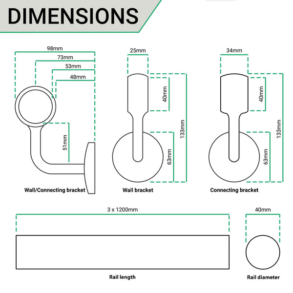 Handrail Kit Wooden / Timber - Interior Use - 3600mm - Pine / Brushed ...