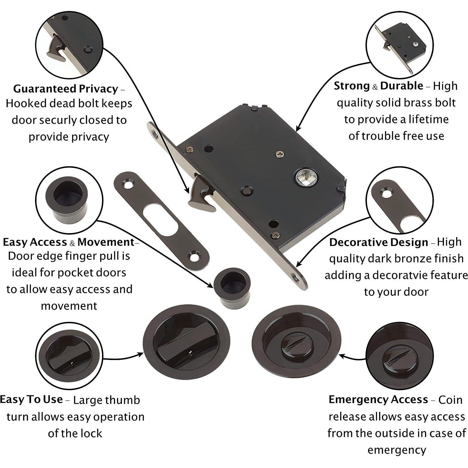 Sliding Door Bathroom Mortice Lock - Dark Bronze - tradefit
