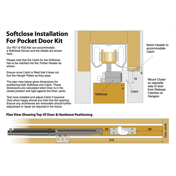 Pocket Door Kit for Single Doors with Soft Close - 915 x 2032mm Max ...