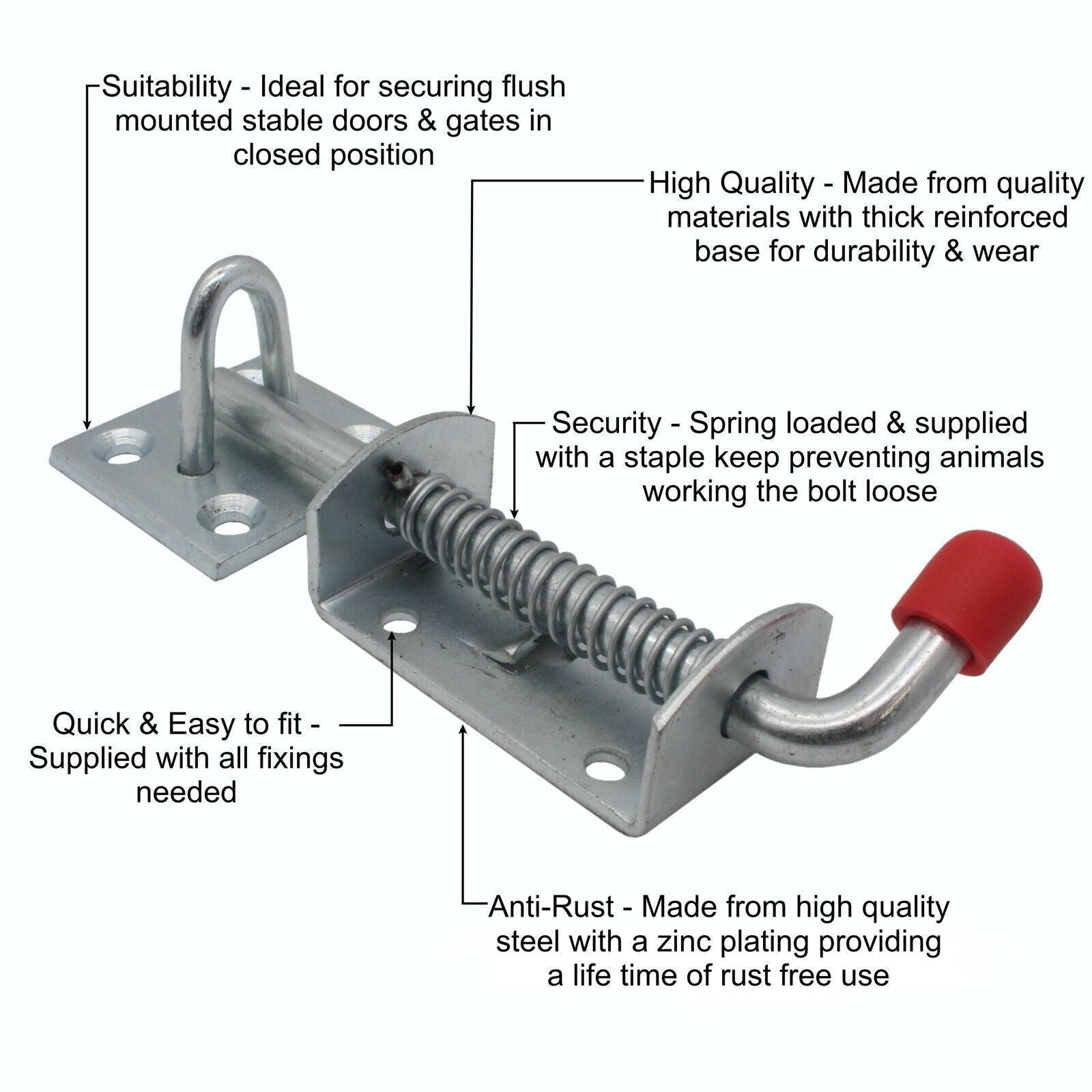 Heavy Spring Loaded Animal Bolt With KEEP & FIXINGS - 150mm ...