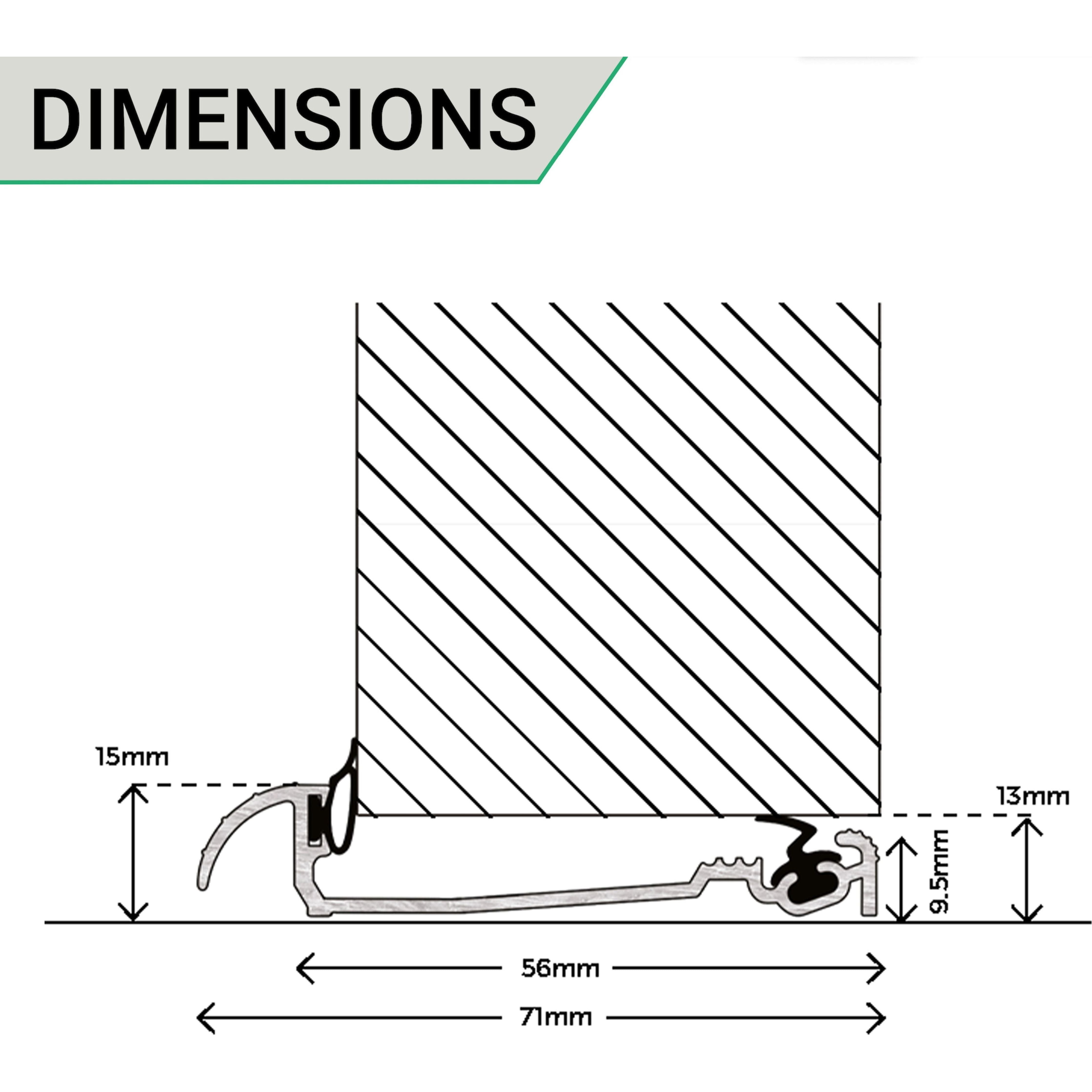 Door Threshold Seal - 56mm Inward Opening - 914mm - Black - tradefit