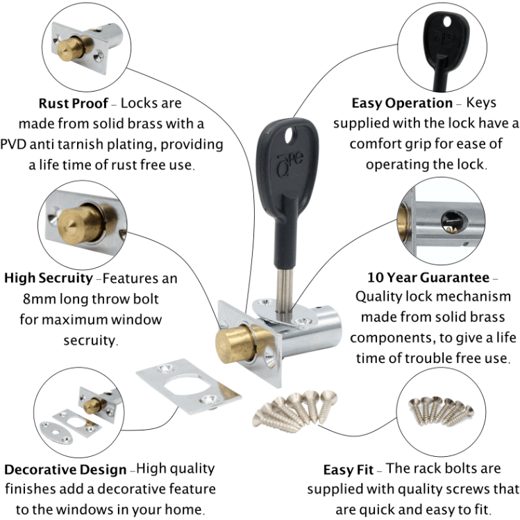 Ironmongery World Brass Hardware Solid Brass Window & Door Security ...