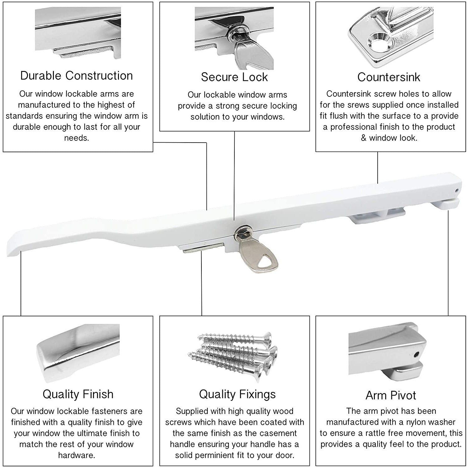 Locking Window Stay - 250mm - White - tradefit
