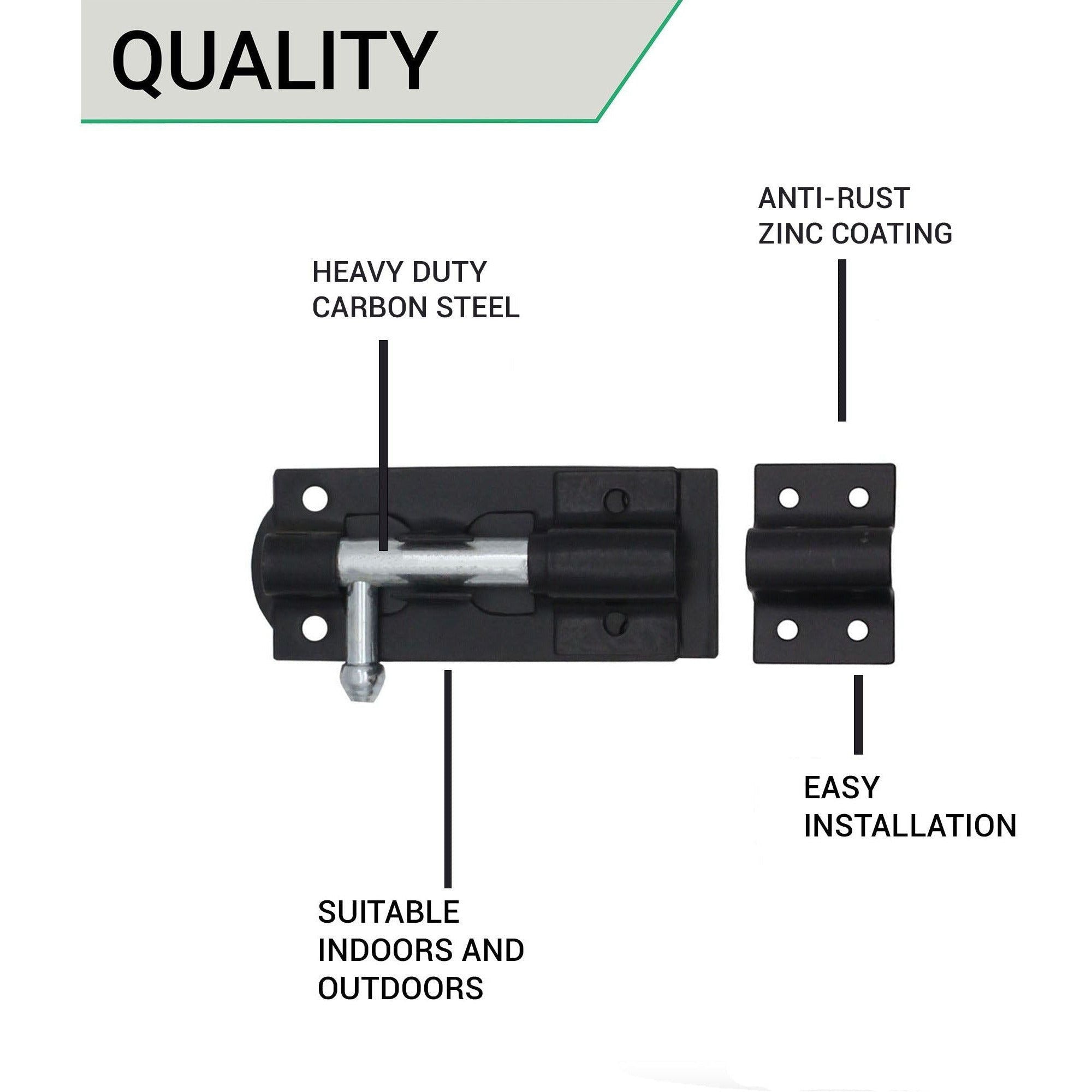 Tower Bolt - 90 mm / 3 Inch - Black - tradefit