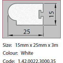 Sash Window Staff Bead - T Slot - White - 15mm x 25mm x 3m - tradefit