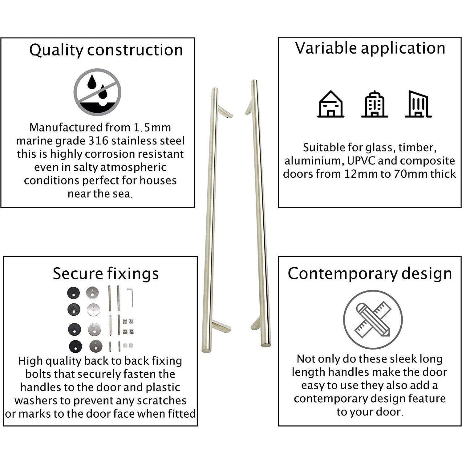Guardsman Pull Handles for Front Door Offset Back to Back Fix - Satin ...