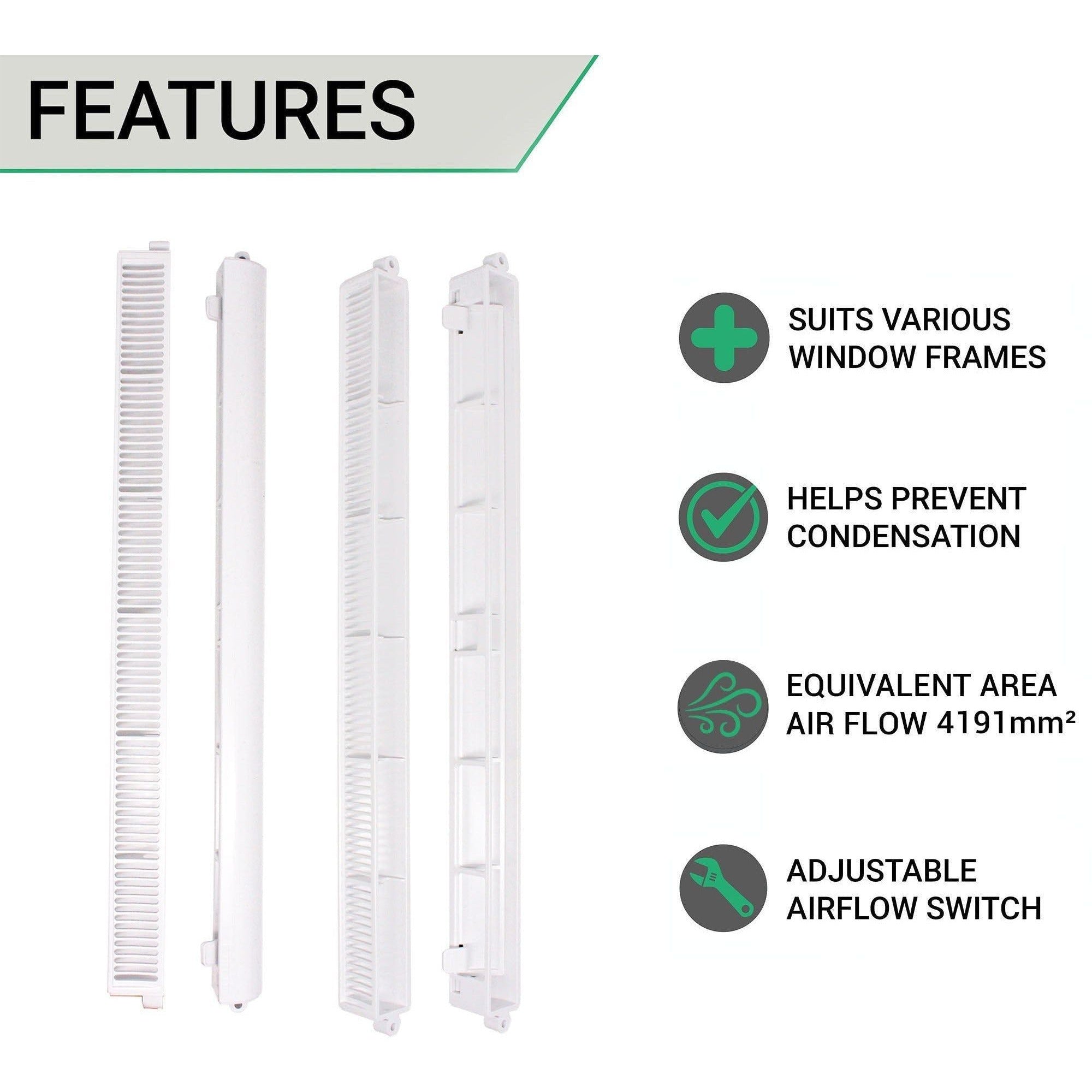 Trickle Window Slot Vent Set Inside & Out - 415mm - 4191mm²EA - White ...