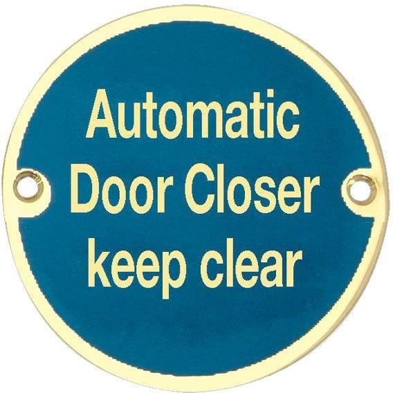 Automatic Door Closer Keep Clear Sign - 76mm - Polished Brass