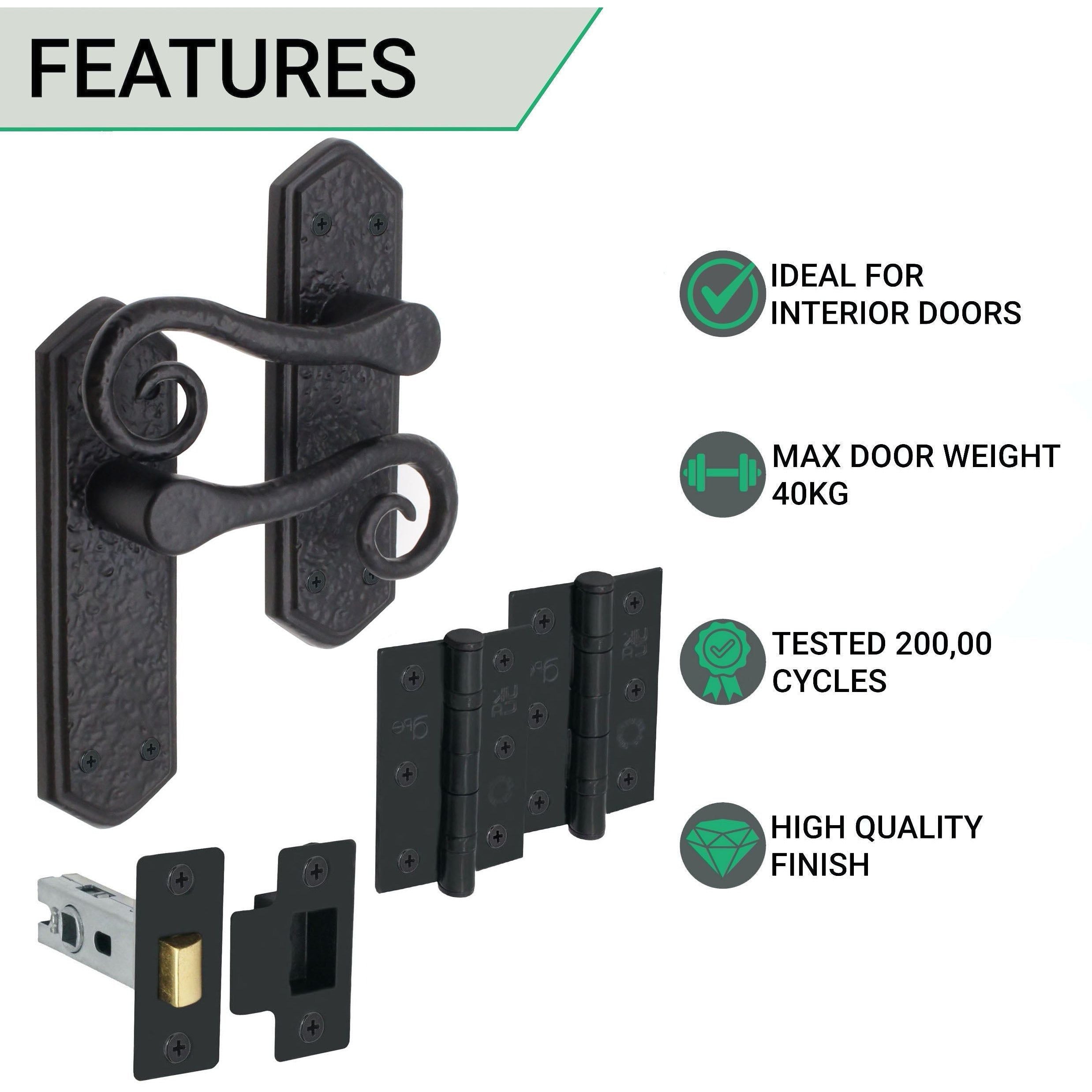 Curly Black Antique Lever on Backplate Latch Kit / Pack - 66mm Latch ...
