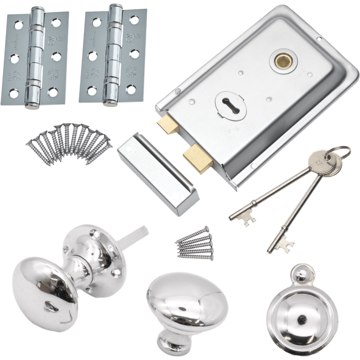 Chrome Rim Lock Escutcheon and Hinge Kit - tradefit