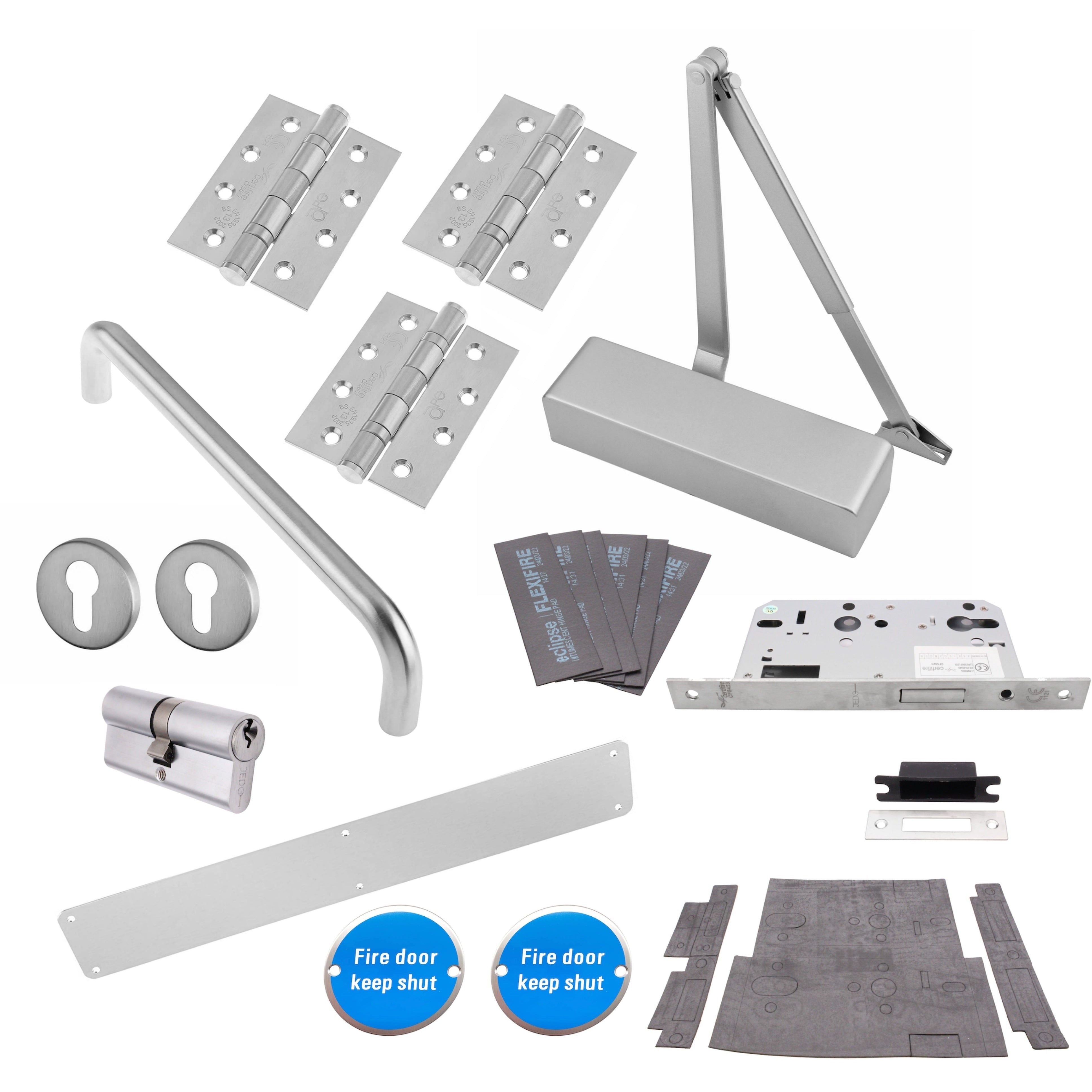 Fire Door Kit - Corridor Locking Door - Satin Stainless Steel - tradefit