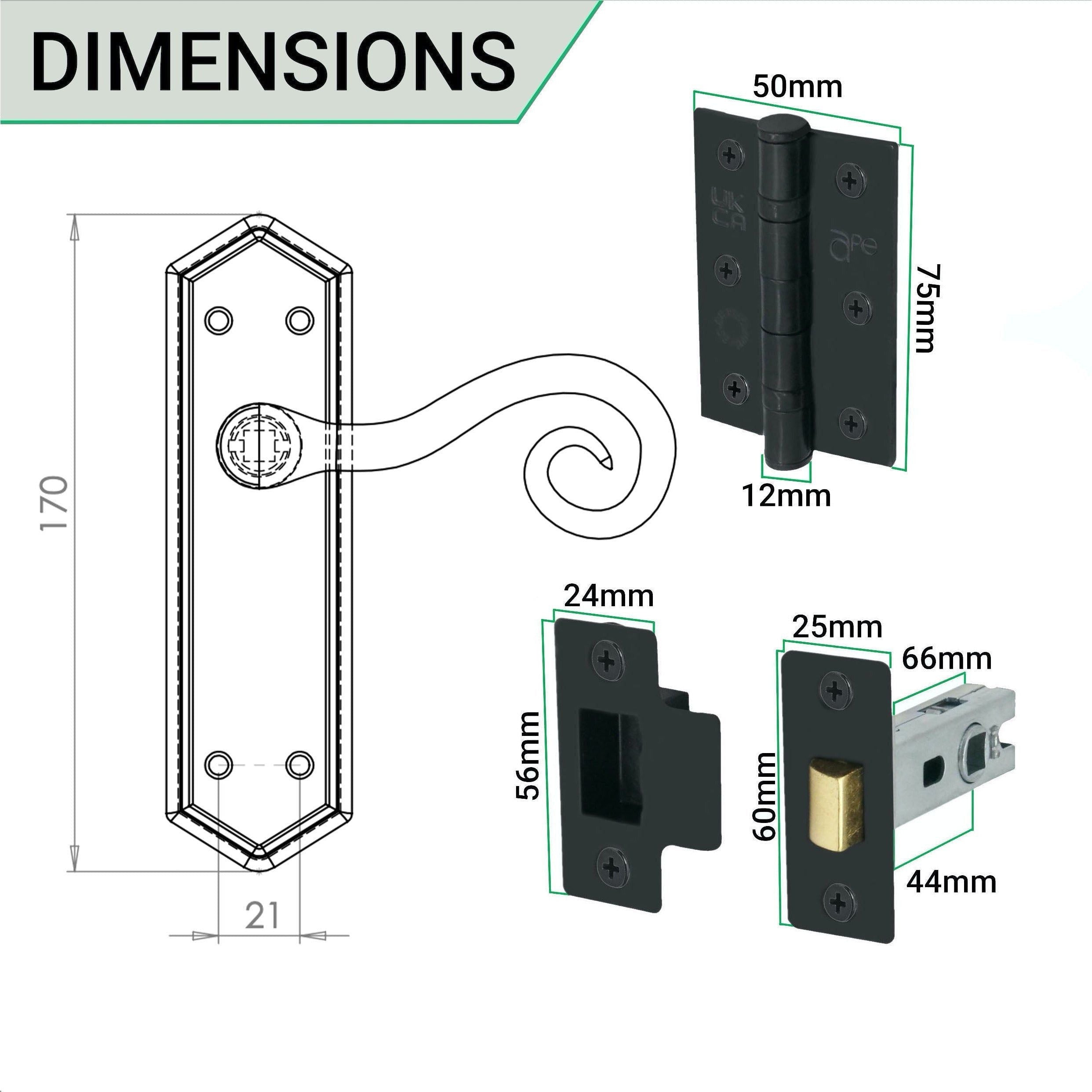 Curly Black Antique Lever on Backplate Latch Kit / Pack - 66mm Latch ...