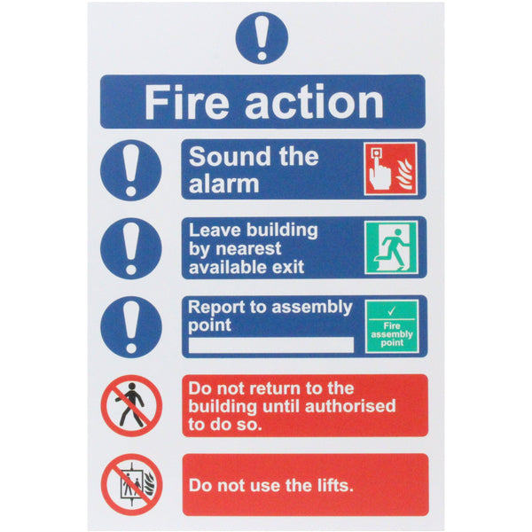 Fire Action Sign 300x200mm Self Adh Semi Rigid PVC - tradefit