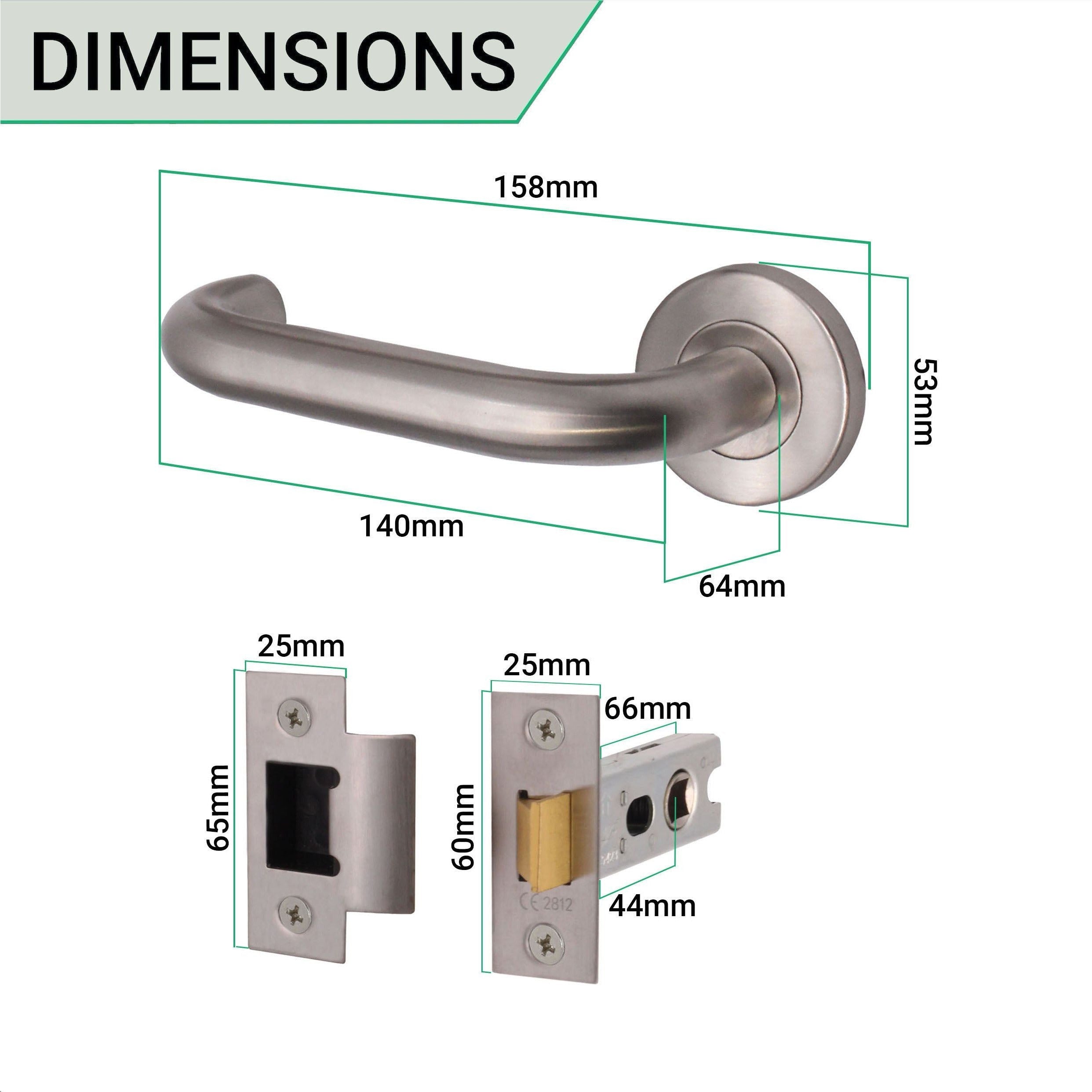 Return To Door Lever on Rose Handle & Latch Kit – Satin Stainless Steel ...