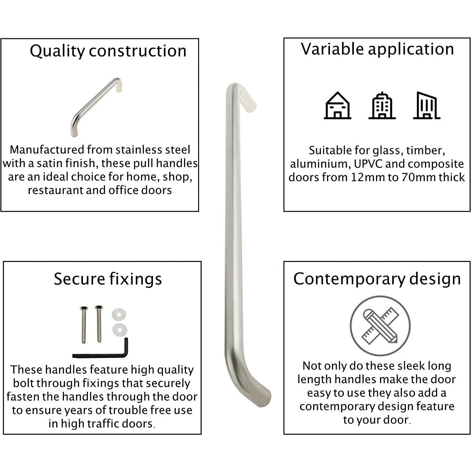 Bolt Fix Pull Handle - 425mm x 22mm - Satin Stainless Steel - tradefit