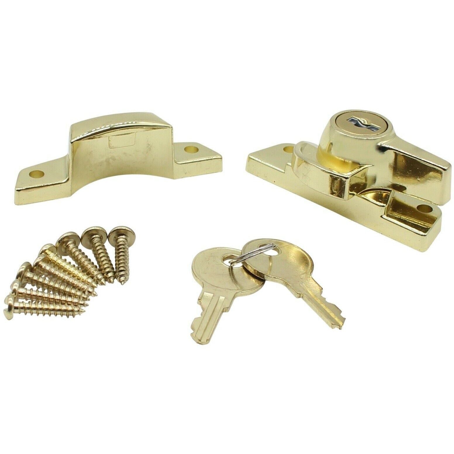 Locking Sash Window Fastener - 68 x 27 x 25mm - Brass Plated - tradefit