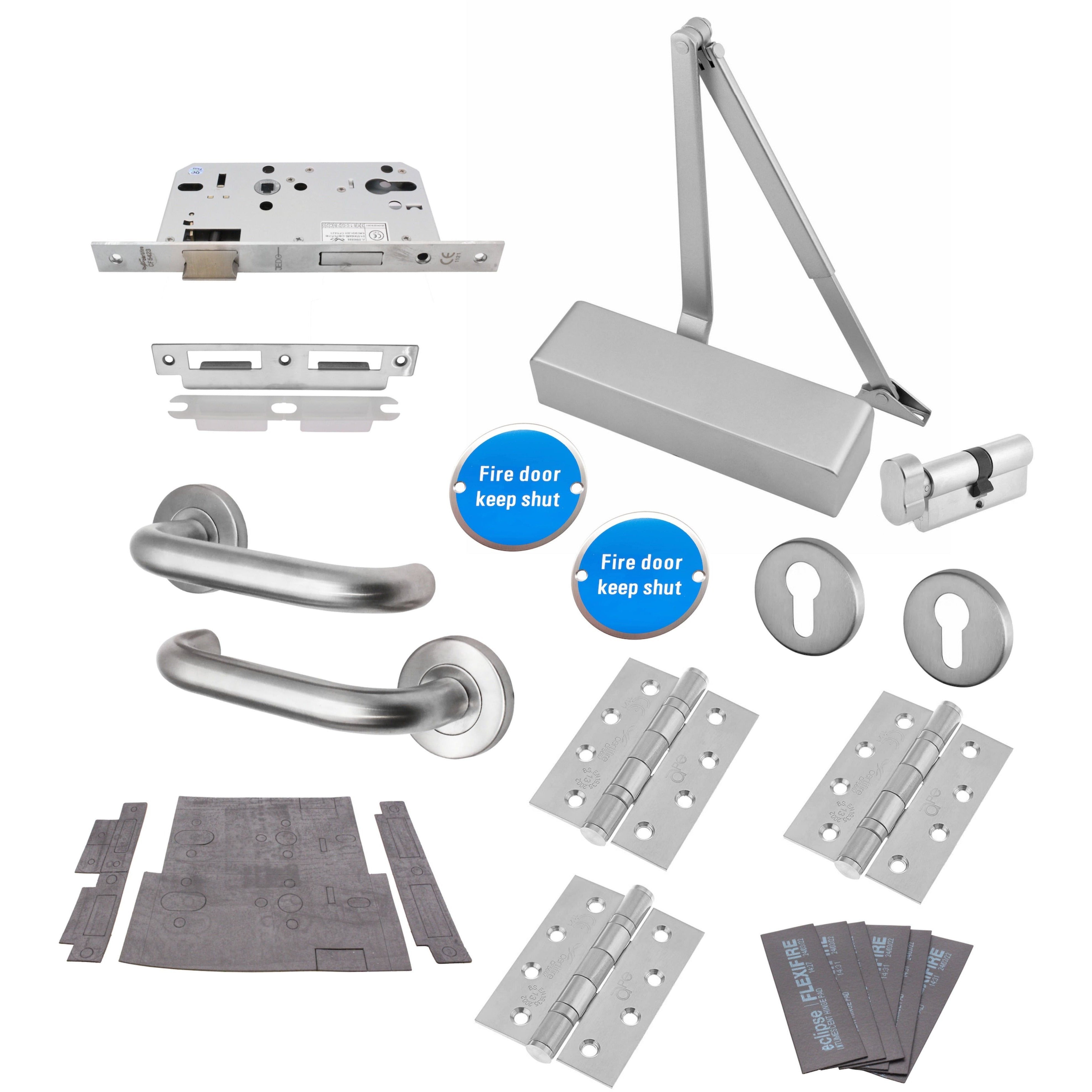 Fire Door Kit - Office Locking Door - Satin Stainless Steel - tradefit