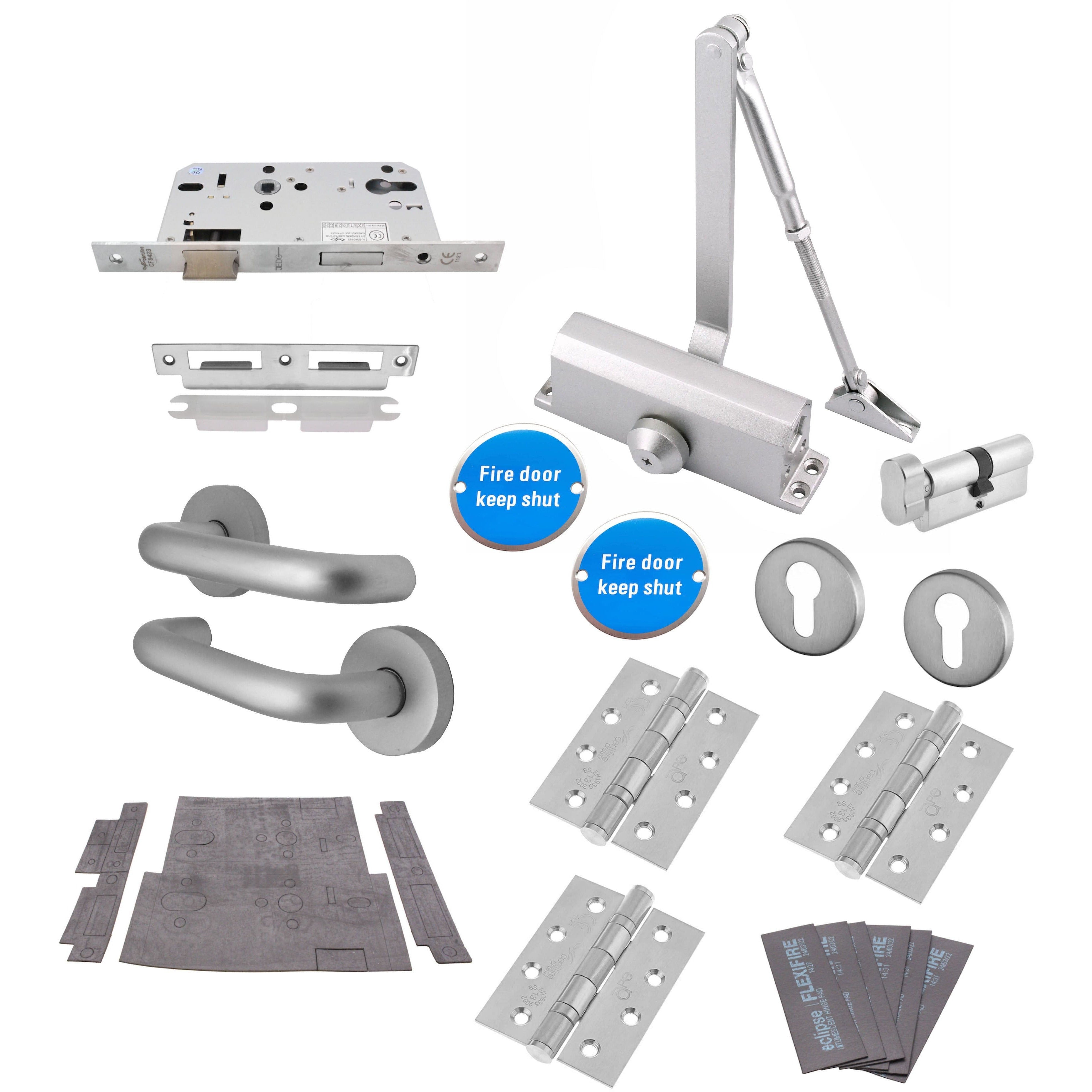 Economy Fire Door Kit - Office Locking Door - Satin Aluminium - tradefit