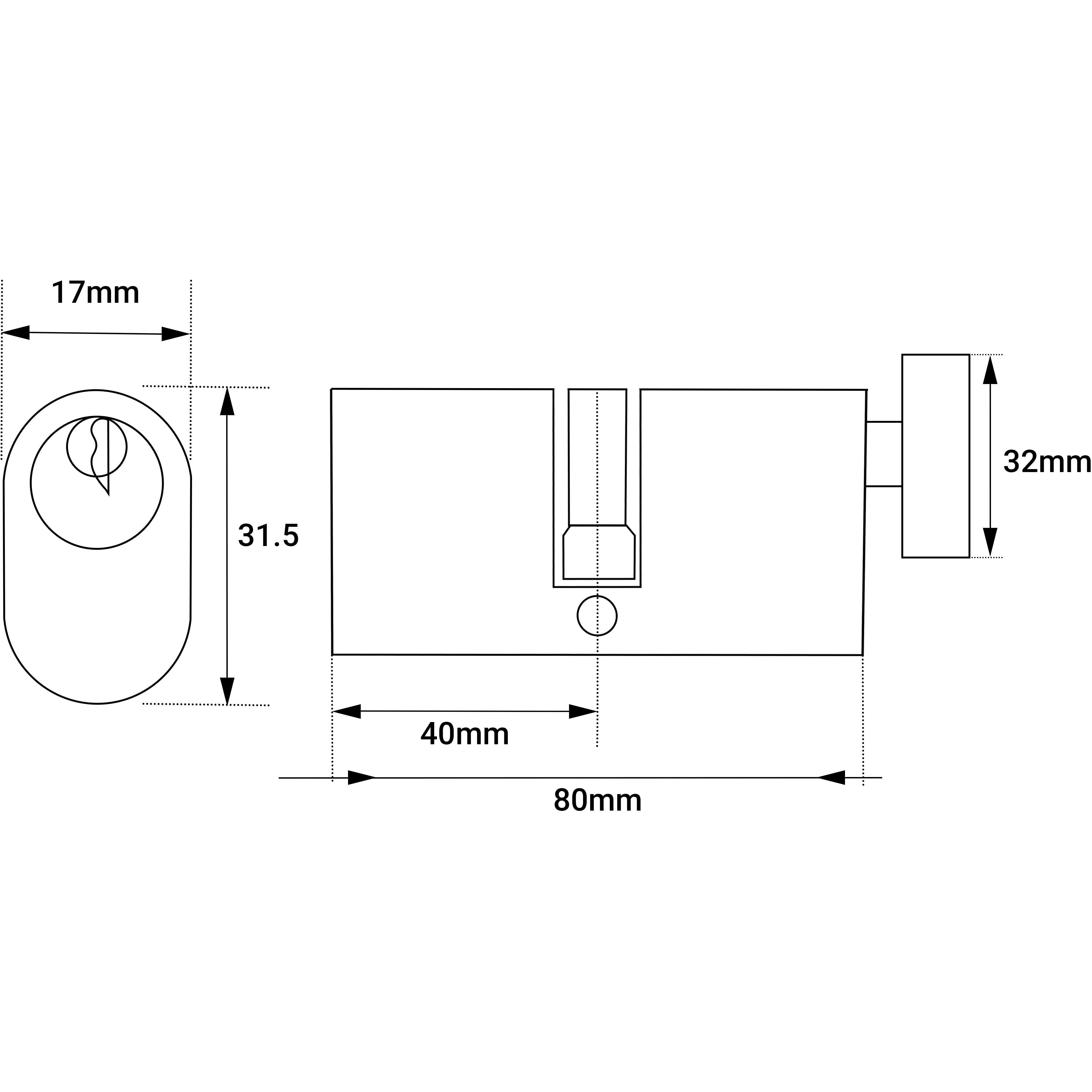 Oval Thumbturn Cylinder Lock - 40x40mm - Satin Chrome - Keyed to Differ ...