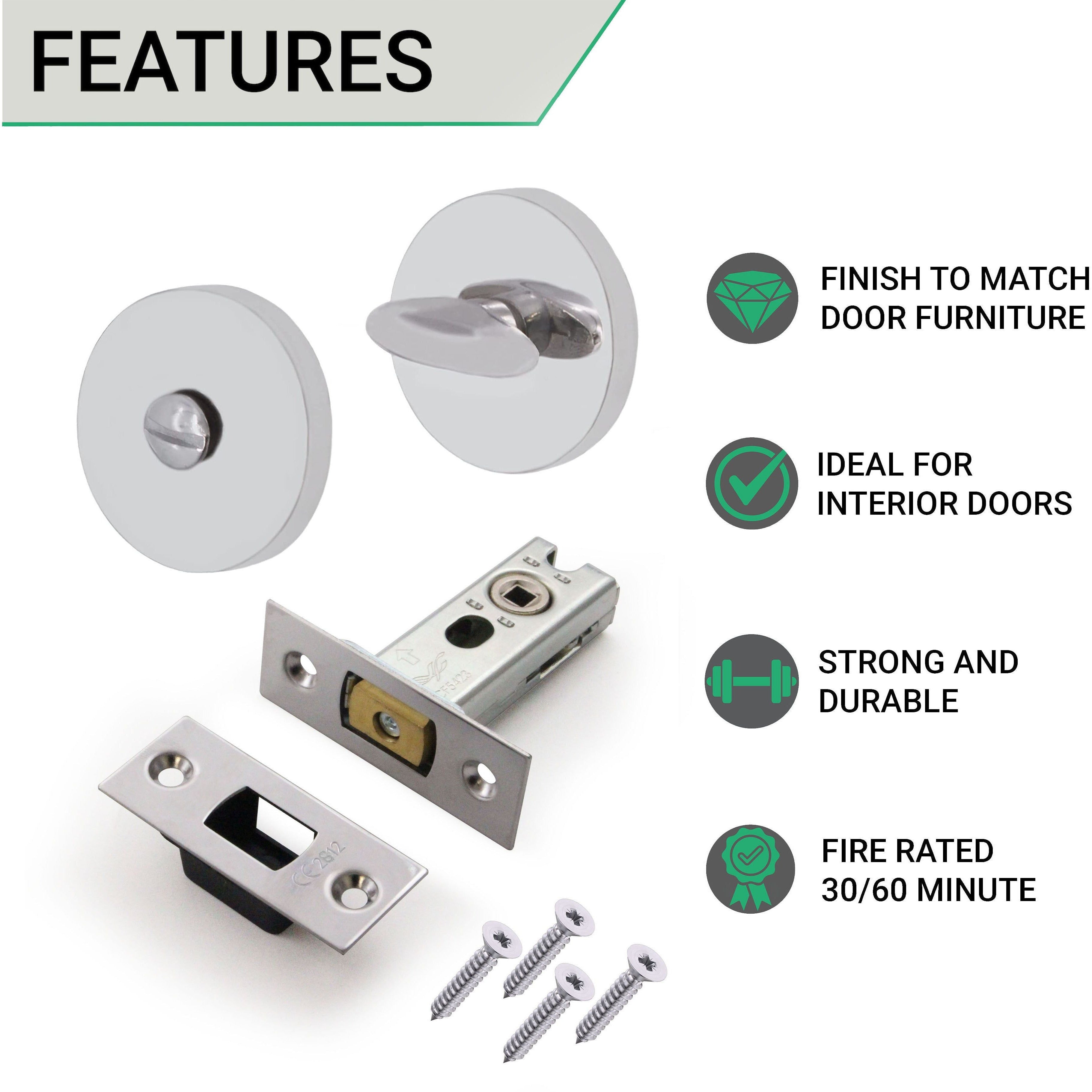 Tubular Bathroom Deadbolt Kit - 76mm Case - 57mm Backset - Polished ...
