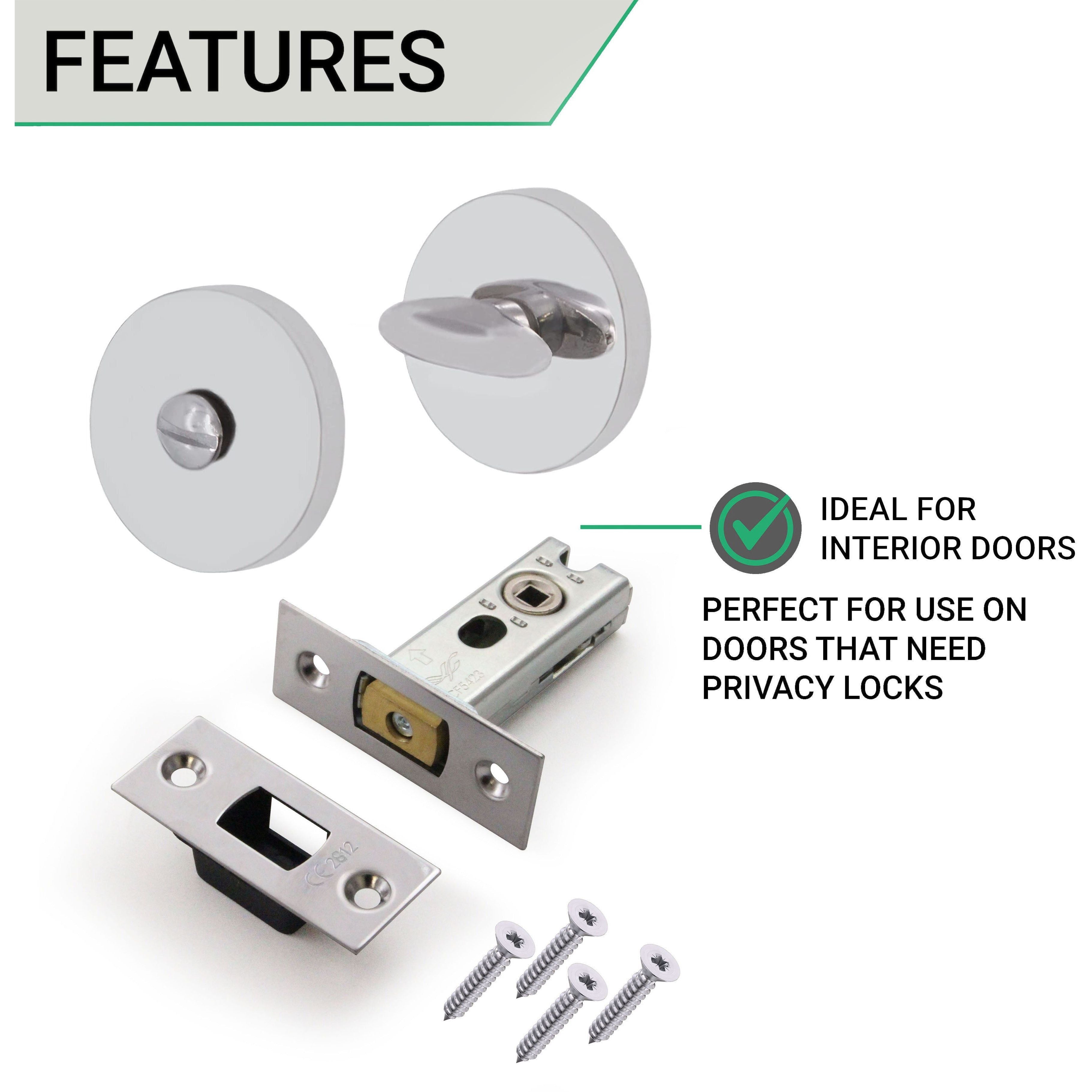 Tubular Bathroom Deadbolt Kit - 76mm Case - 57mm Backset - Polished ...