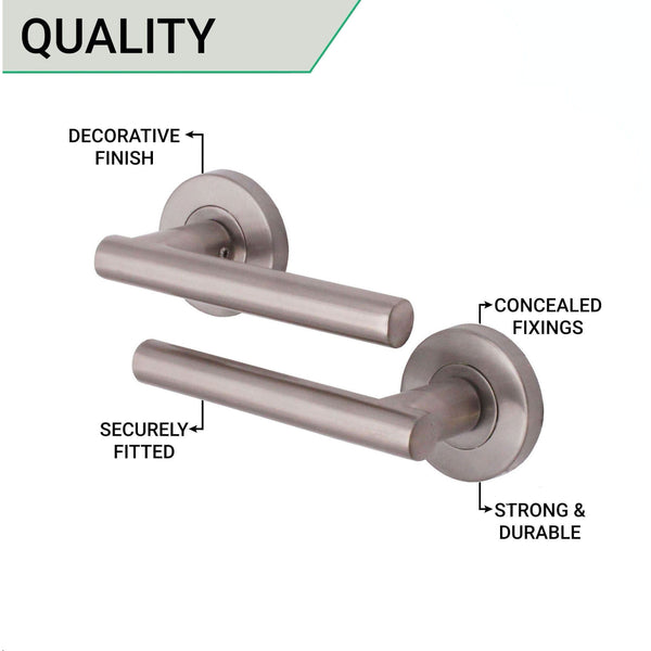 Satin Door Handles Lever on Round Rose Olbia Pattern - 137mm - Satin ...