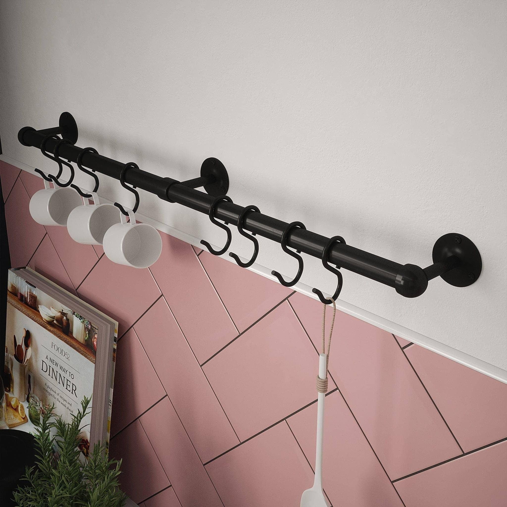 Kitchen Tool Holder Utensil Hanging Rack Storage Rail Kit 8 Hooks ...
