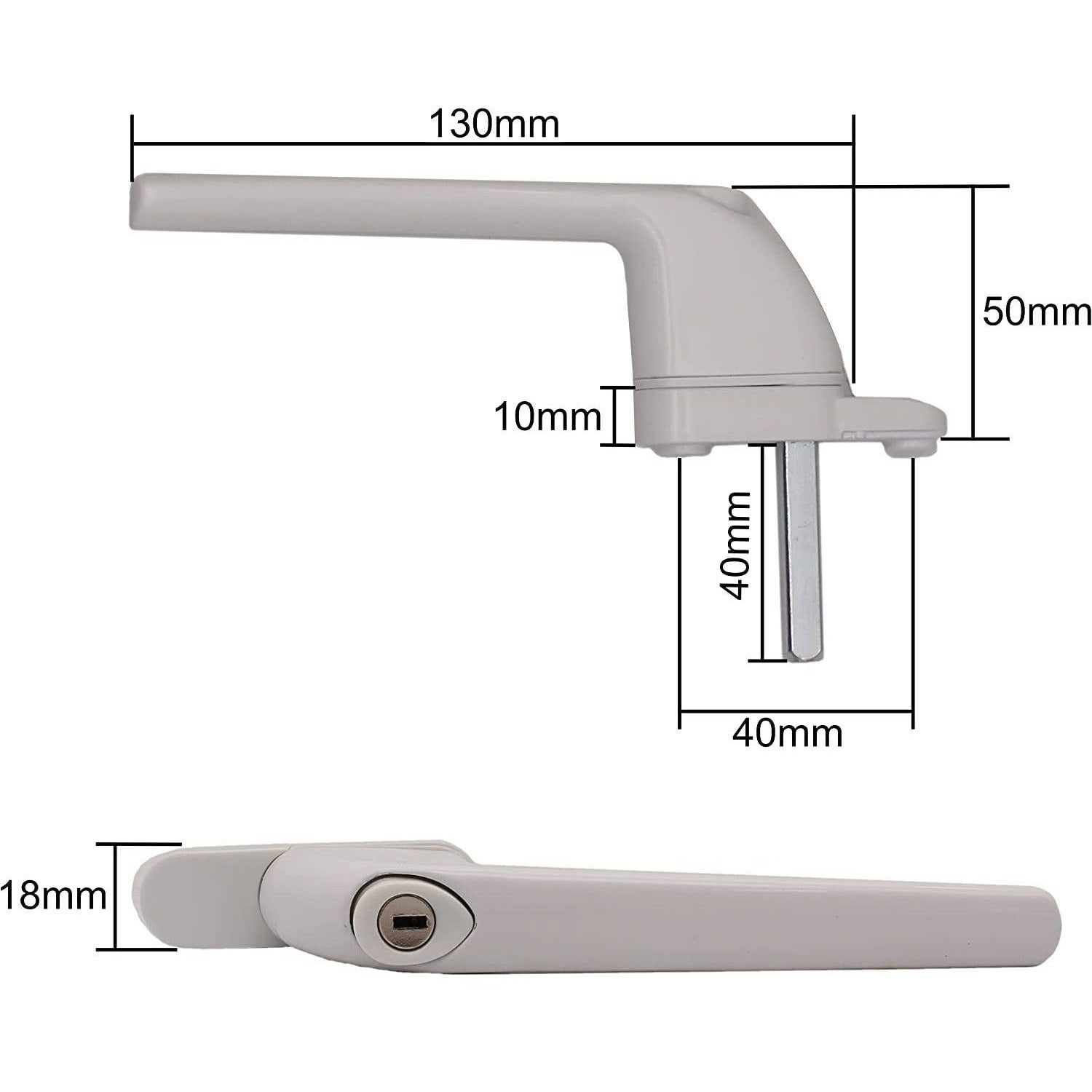 uPVC Universal Window Handle Mila Hero Espagnolette Inline - White - 40mm Pin - tradefit